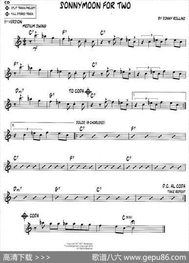 SONNYMOONFORTWO（jazz系列萨克斯谱）|sonny、rollins - 萨克斯谱 - 歌谱俱乐部